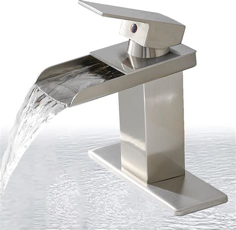 Bathlavish Waterfall Bathroom Sink Faucet Brushed Nickel Vanity Single