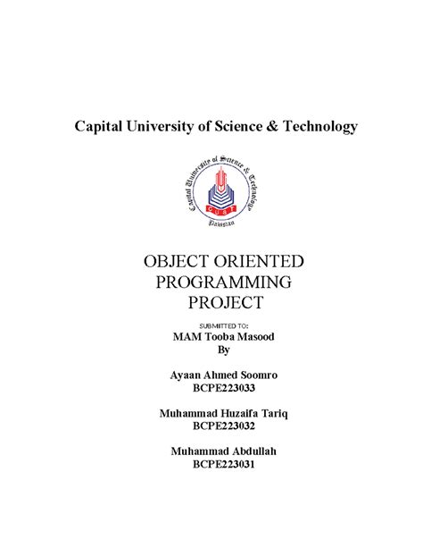 Oop Report Capital University Of Science And Technology Object Oriented
