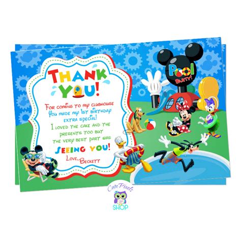 Mickey Mouse Thank You Card Pool Party Cute Pixels Shop