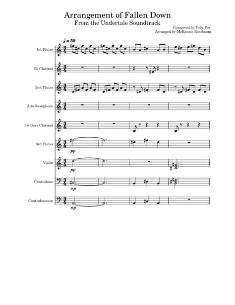 Undertale Fallen Down Orchestral Arrangement Sheet Music For Flute Clarinet In B Flat