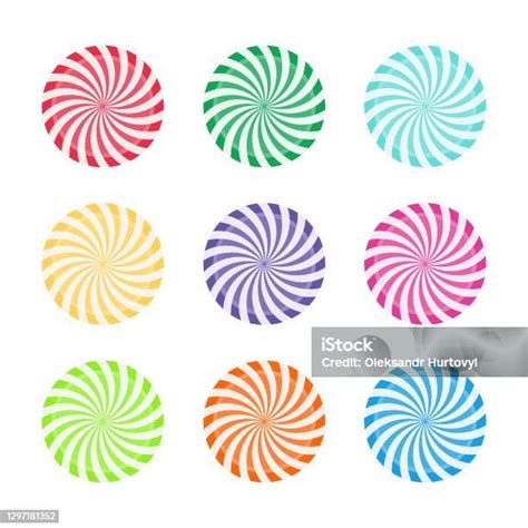 컬러풀한 페퍼민트 사탕 세트 둥근 달콤한 롤리팝 사탕 축하 파티 생일 크리스마스 휴일을위한 템플릿 디자인 12월에 대한 스톡