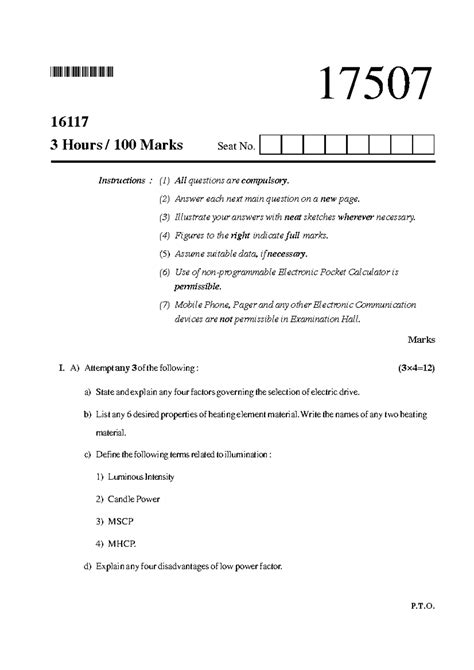 17507 2016 Winter Question Paper Pt Instructions 1 All