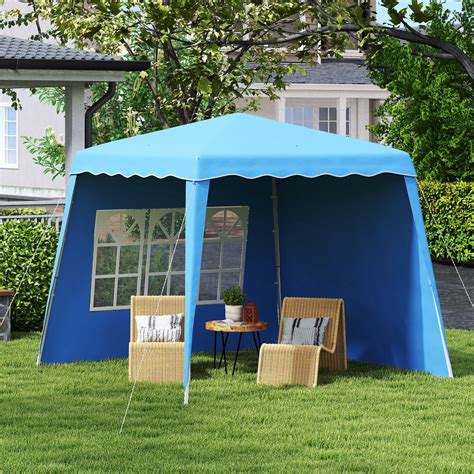 Outsunny 24 X 24m Two Wall Pop Up Gazebo Blue Gardenarch