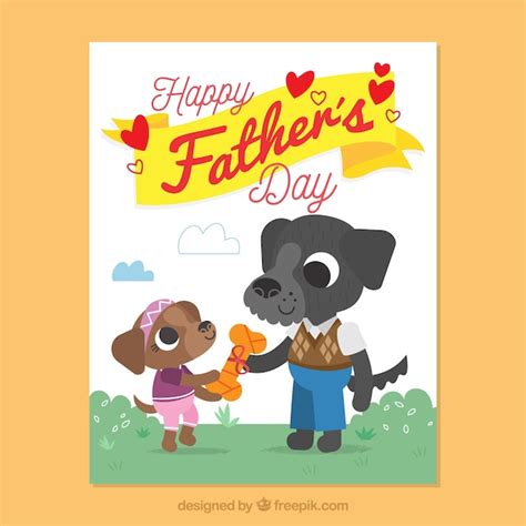 Free Vector Fantastic Fathers Day Card With Cute Dogs