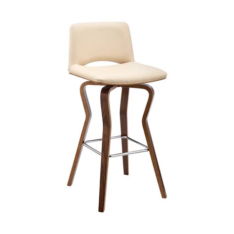 Gerty 30 Swivel Cream Faux Leather And Walnut Wood Bar Stool By Armen Living