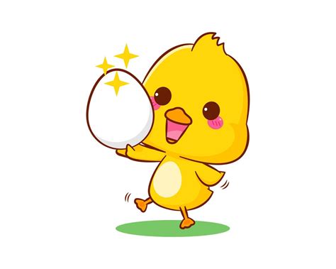 Cute Little Duck Holding Egg Cartoon Character Isolated White