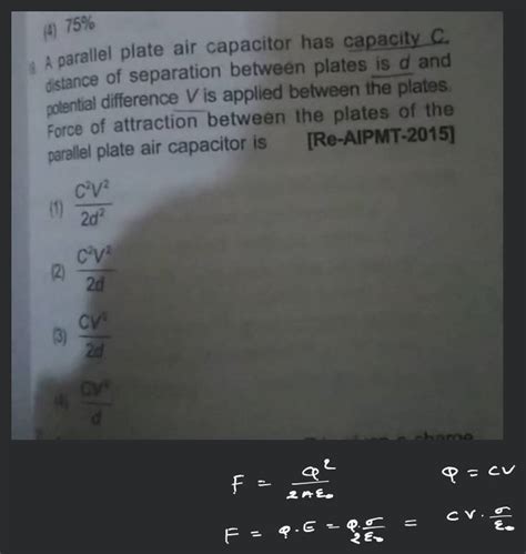 Solved A Parallel Plate Air Capacitor Has Capacity ‘c Distance Of Sep