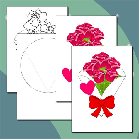 Поделка аппликация на 8 марта день рождения Букет роз Шаблоны открыток на 8 марта