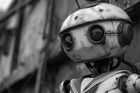 Robot In A Sailor Suit In The Bay Near The Pier Premium Ai Generated