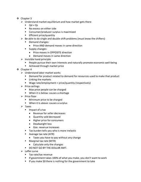 Econ 003 Exam 2 Review Professor Joab Corey Chapter 3 Understand Market Equilibrium And How