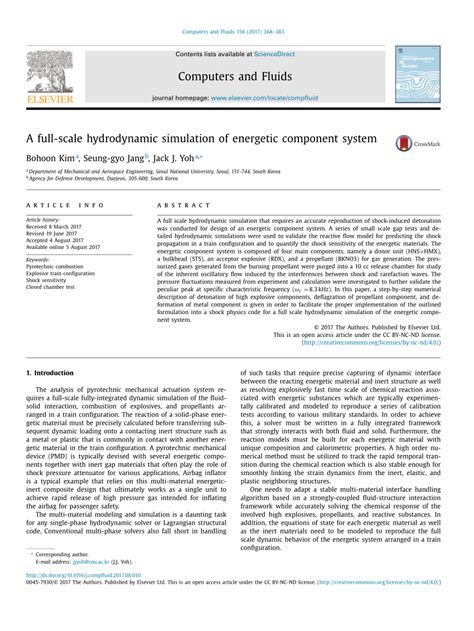 Pdf A Full Scale Hydrodynamic Simulation Of Energetic Component System