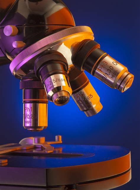 Close Up Of Microscope Turret And Platen Stock Image Image Of