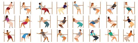 Limbo Dance Icons Set People Passing Under Horizontal Pole Limbo