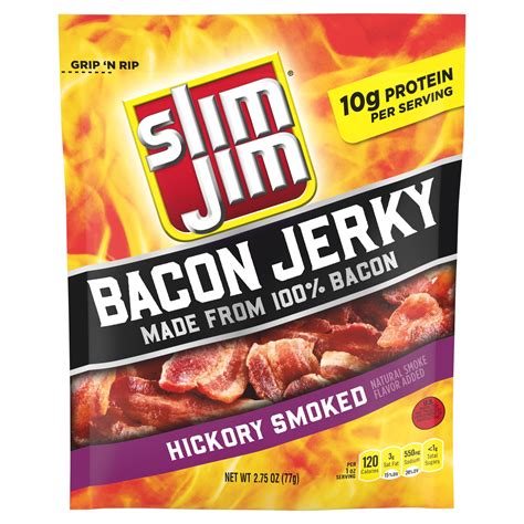 Slim Jim Bacon Jerky Hickory Smoked Flavor Meat Snacks 275 Oz