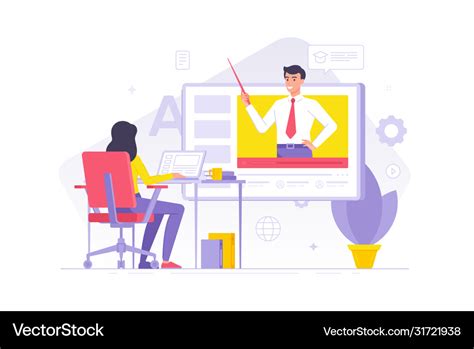Cartoon Female Having Online Class With Male Vector Image