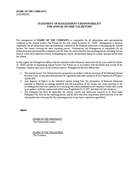 Statement Of Management Responsibility Pdf Going Concern Audit