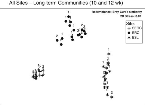 Non Metric Multidimensional Scaling Plot Using Bray Curtis Similarities