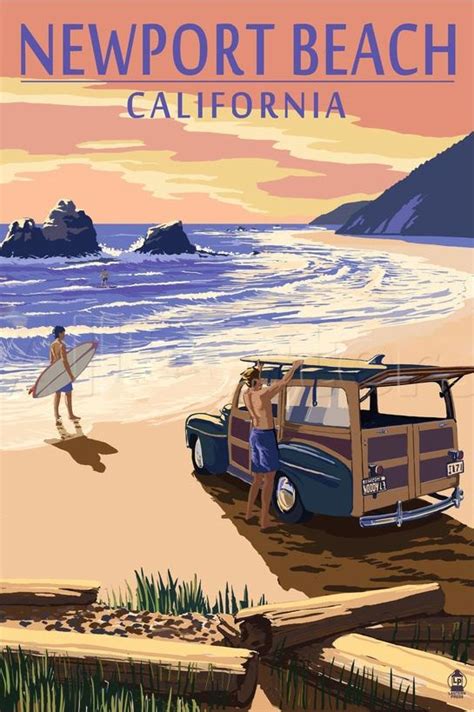 Vintage Poster Newport Beach California Usa Retro Travel Poster