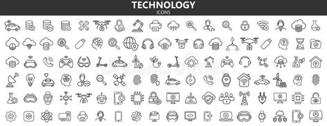 Technology Icon Set Solid Icon Collection Stock Illustration