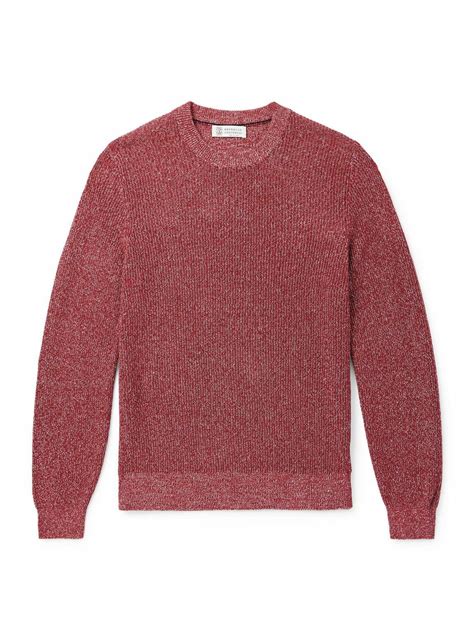 Brunello Cucinelli Ribbed Cotton And Linen Blend Sweater Red