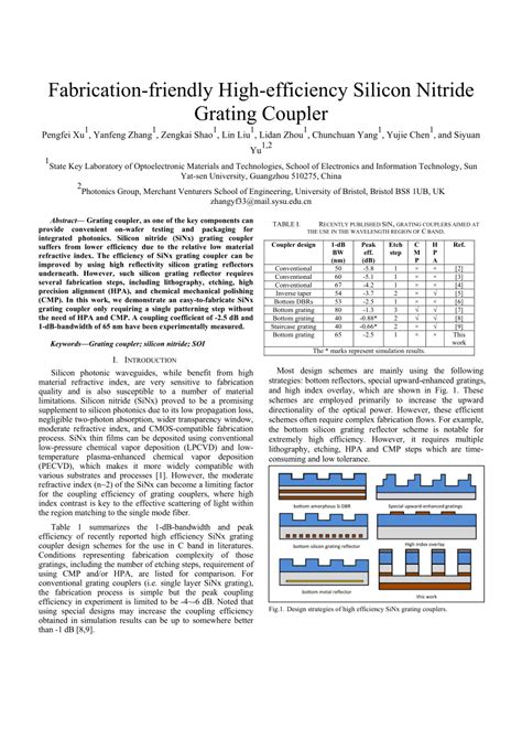 Pdf Fabrication Friendly High Efficiency Silicon Nitride Grating Coupler