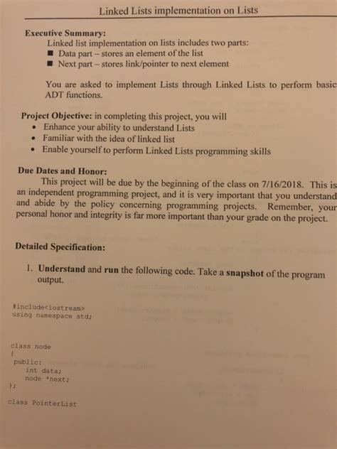 Solved Linked Lists Implementation On Lists Executive
