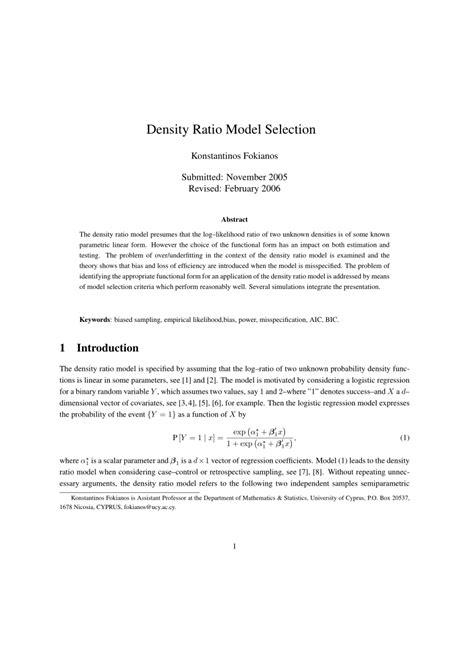 Pdf Density Ratio Model Selection