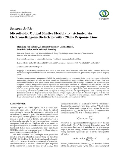 Pdf Microfluidic Optical Shutter Flexibly X Y Actuated Via