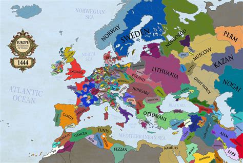 Carte De Leurope De 1444 Carte Politique Médiévale Après La Bataille