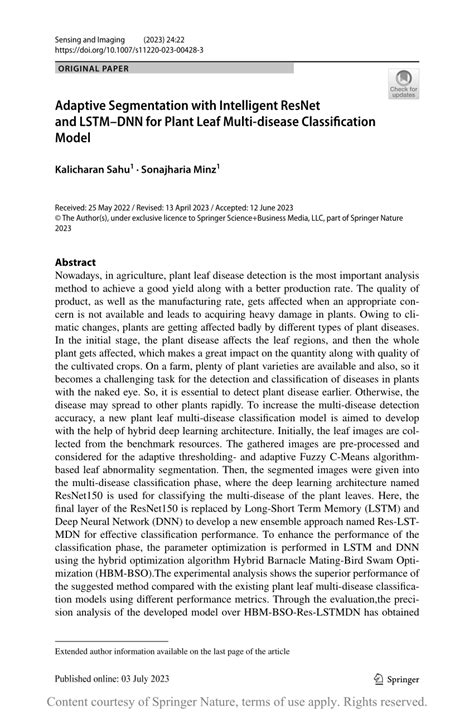 Adaptive Segmentation With Intelligent Resnet And Lstmdnn For Plant Leaf Multi Disease