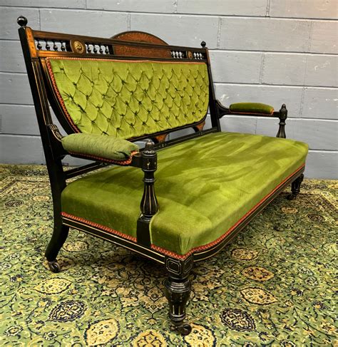 Rare Jas James Shoolbred Antique Ebonised Aesthetic Period Sofa And 2