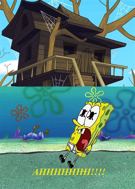 Spongebob Gets Frightened By The Haunted Treehouse By Pitsada On Deviantart