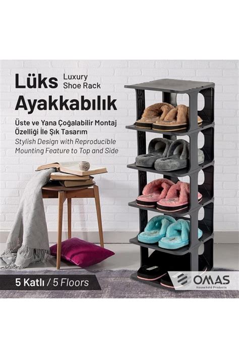 Omaş Household Product Lüx Yeni Model Modern 5 Katlı Ayakkabılık Portatif Ayakkabı Standı 5
