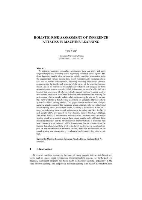 Pdf Holistic Risk Assessment Of Inference Attacks In Machine Learning