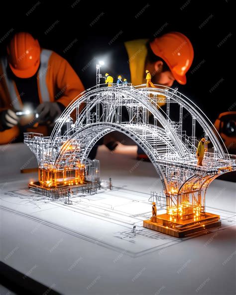 Crosssection Blueprint Of A Complex Bridge Design With Construction
