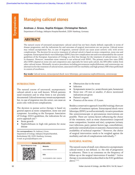 Pdf Managing Caliceal Stones