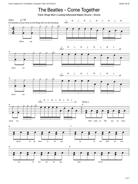 The Beatles Come Together Drums Tab From Songsterr Pdf