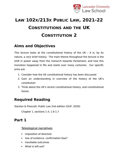 Constitutions And The Uk Constitution 2 Hand Out 2021 22 Law 102 X