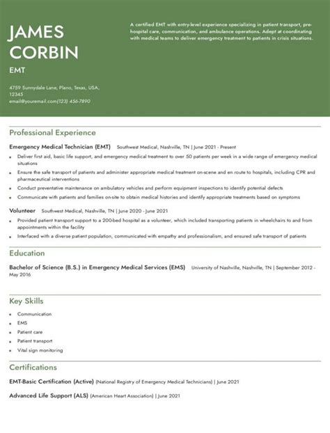 Emergency Medical Technician Resume Examples And Templates For 2024