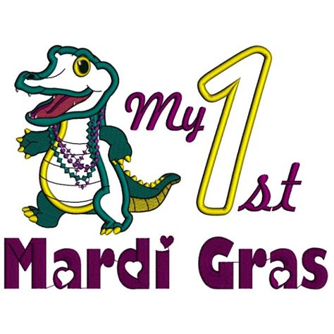 My First Mardi Gras Crocodile Applique Machine Embroidery Design