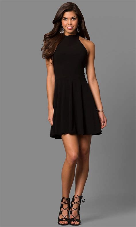 High Neck Halter Short A Line Black Party Dress Black Party Dresses