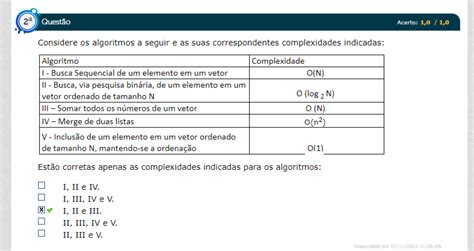 Simulado Estácio Complexidade De AlgorÍtmos Complexidade De Algoritmos