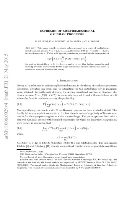 Pdf Extremes Of Multidimensional Gaussian Processes
