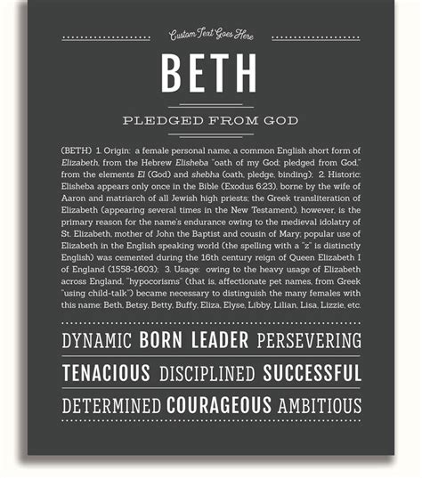 Beth Personalized Name Meaning Art Prints Name Stories