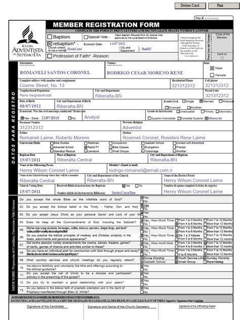 Registration Form Pdf Seventh Day Adventist Church Baptism