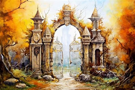 Hermosas Puertas Místicas Abiertas A Lo Desconocido Ilustración