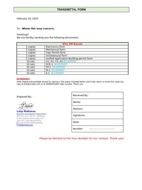 Transmittal Form Pdf