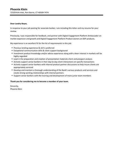 Associate Banker Cover Letter Velvet Jobs