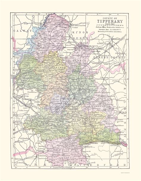 Historic Map Tipperary County Ireland Bartholomew 1882 23 X 294
