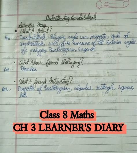 Class 8 Maths Chapter 3 Understanding Quadrilateral Learners Diary